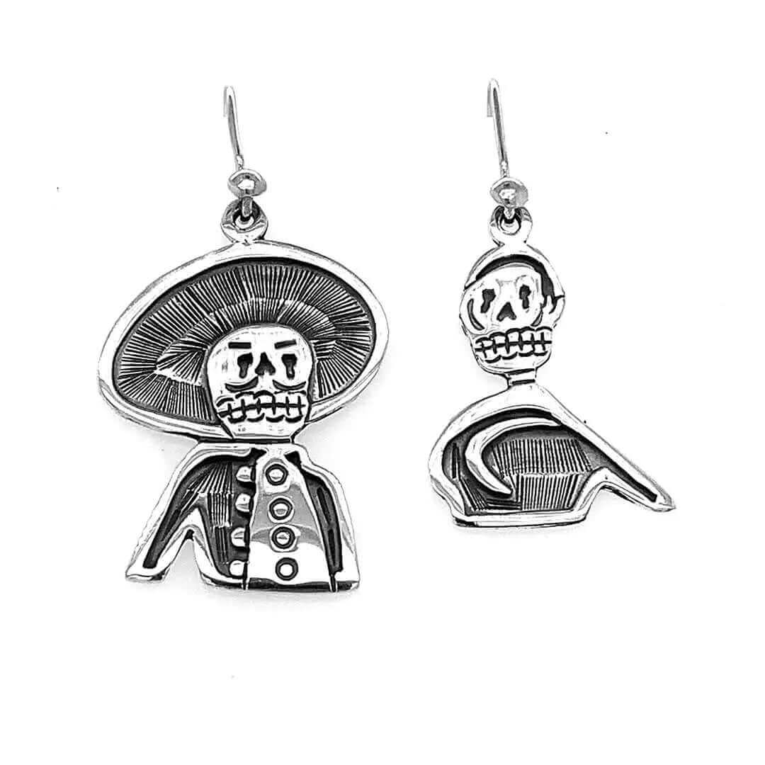 Day of the Dead Taxco Silver Earrings - Charro Skeleton Fusion – Nueve ...